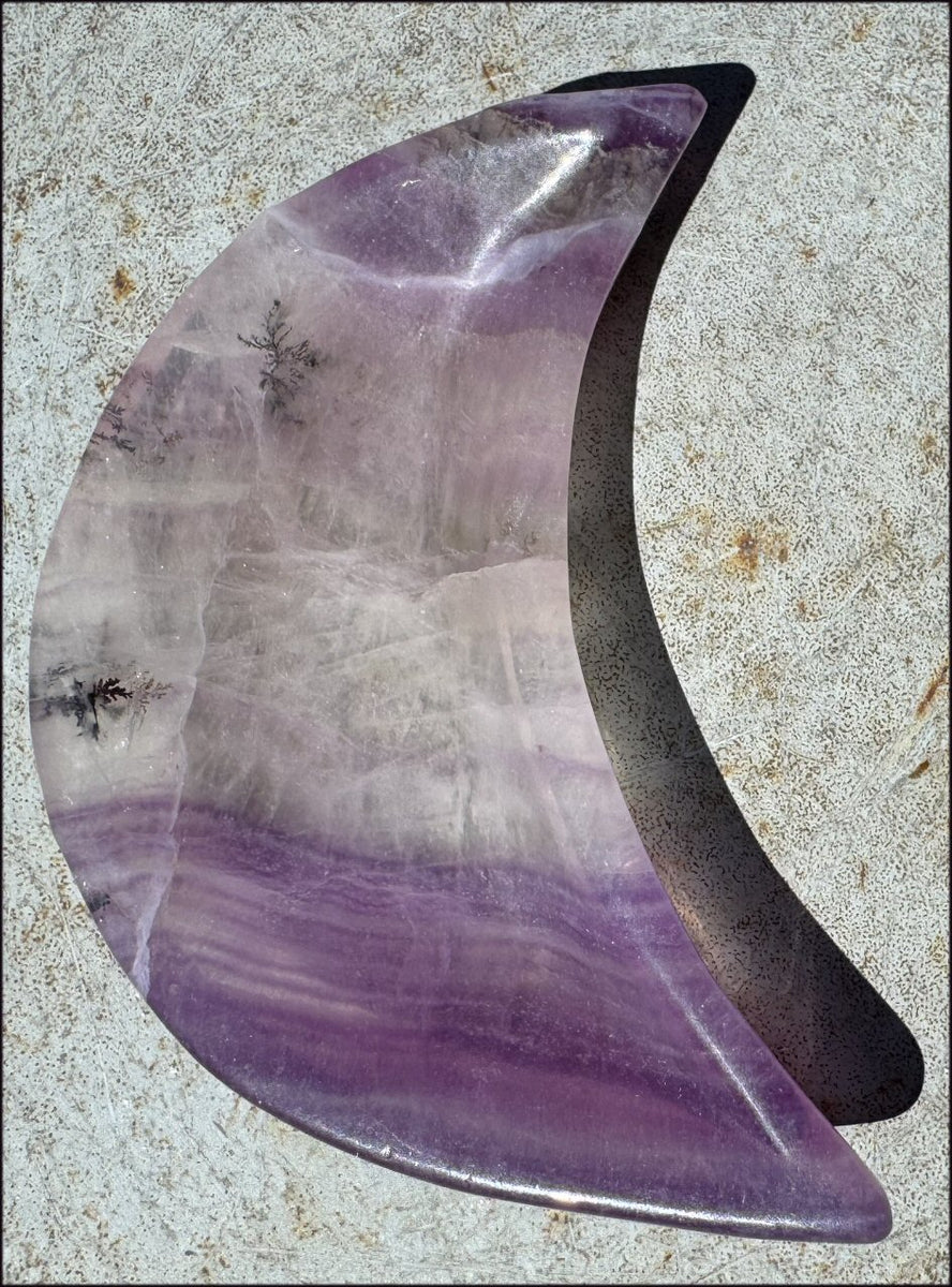 Banded Purple Fluorite CRESCENT MOON Bowl / Dish with Dendritic inclus ...
