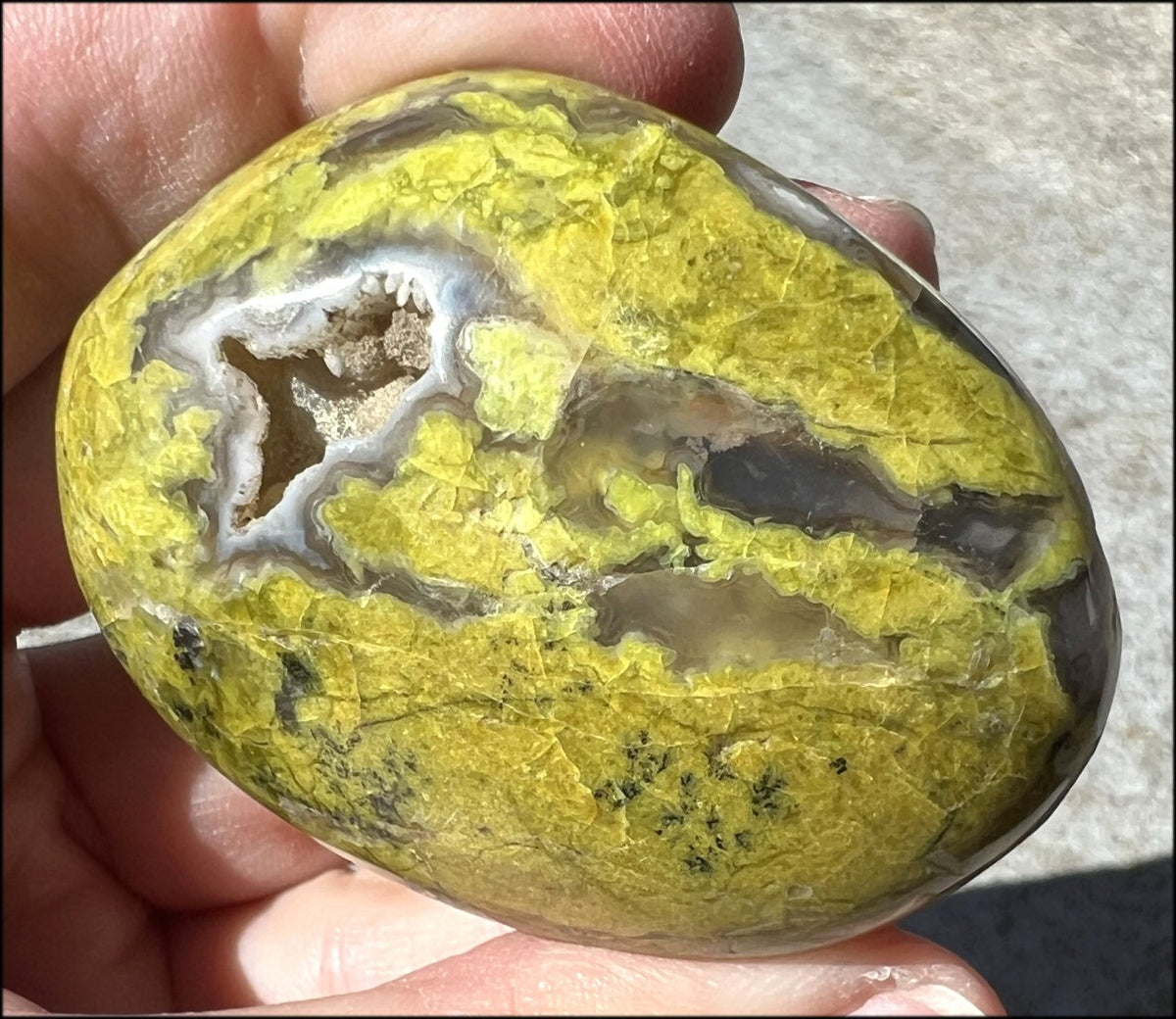 Madagascar Dark GREEN OPAL + CHALCEDONY Palm Stone with Awesome VUGS ...